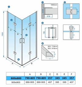 BPS-koupelny Čtvercový sprchový kout HYD-SK08B 80x80 černý/transparent + vanička HYD-OSV-ST02A černá