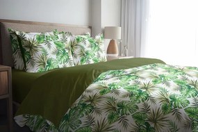 Ervi bavlněné povlečení oboustranné - Monstera zelená/olivové