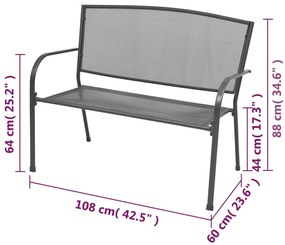 vidaXL Marketos Zahradní lavice 108 cm ocel a pletivo antracitová