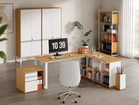 Rohový kancelářský stůl s regálem Houseland Nuvia Home 02 160 cm dub/bílý