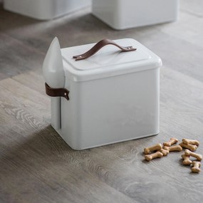 Garden Trading Plechová dóza na granule Small Leather Handl 3,5 l, bílá barva, kov, kůže
