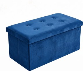 Praktický taburet s úložným prostorem, obdélníkový, velurový, skládací, 76 × 38 × 38 cm, námořnicky modrý