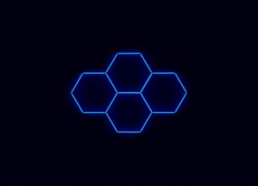 Kompletní Led hexagonové svítidlo modré, rozměr 4 elementy 241 x 168 cm
