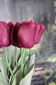Fialový umělý tulipán s listy 67cm 1ks