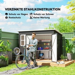 Outsunny Kovová Kůlna na Nářadí 4,13 m² 260 x 177 x 190 cm Skladovací Kůlna s Oknem, Šikmou Střechou a Zámkem, Voděodolný Zahradní Dům na Zahradu