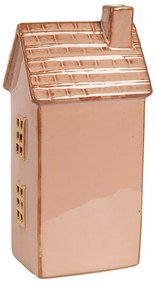 Vánoční dekorace s LED světlem hnědý porcelánový domeček s dvířky a vlnitou střechou – 8x6x17 cm