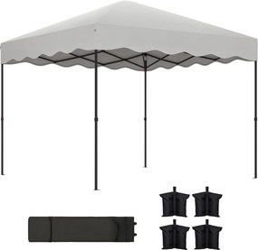 Outsunny Pop-up Skládací Altán 3x3 m Skládací Stříška s UV 50+ Ochrana Nastavitelná Výška Skladovací Taška na Kolečkách pro Kempování a Párty Bílá | A