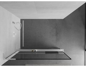 Mexen Kioto+ L, sprchová zástěna Walk-In s poličkou a věšákem 50 x 200 cm, 8mm čiré sklo černý vzor, ​​bílý profil, 800-050-123-20-70
