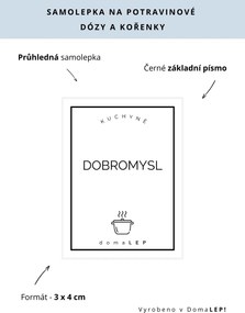 Samolepka na kořenky DOBROMYSL průhledná 3 × 4 cm základní písmo