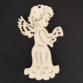 AMADEA Dřevěná ozdoba zpívající anděl 9 cm