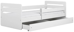 Benlemi Bílá postel pro děti TOMI s bočnicí Zvolte rozměr: 80x160 cm, Zvolte matraci: Pěnová matrace, Zvolte šuplík: Bez šuplíku