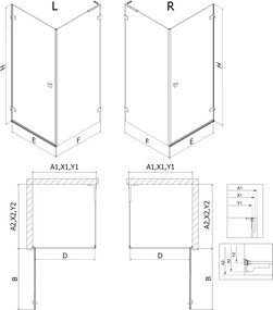 Mexen Lunar-B L, sklápěcí sprchový kout levý 90 x 70 cm, 8mm čiré sklo, bílý profil, 832L-090-070-20-00-L