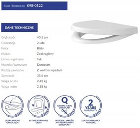 Cersanit Parva, antibakteriální toaletní sedátko z duroplastu s pomalým dopadem, bílá, K98-0122
