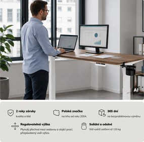 Elektrický stůl s nastavitelnou výškou ergonomický bílý/ořech,1600x800 mm: ARIA