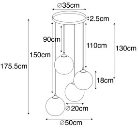 Chytré závěsné svítidlo černé s kouřovým sklem včetně 4 Wifi A60 - Wallace