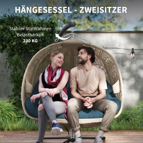 Závěsné křeslo Outsunny, závěsný koš pro 2 osoby s rámem, skládací závěsná houpačka a závěsné křeslo s polštářem, květinový úplet, ocel |