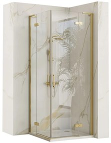 Rea Hugo, sprchová kabina s 2-křídlými dveřmi 90 (dveře) x 90 (dveře) x 200 cm, 6mm čiré sklo, zlatý matný profil, REA-K6609