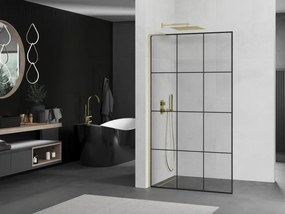 Mexen Kioto L, sprchová zástěna Walk-In 100 x 200 cm, 8mm čiré sklo černý vzor, ​​zlatý matný profil, 800-100-103-55-77