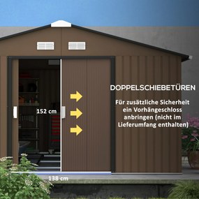 Outsunny Toolhouse 12,4 m², Zahradní Kůlna s Šikmou Střechou, Posuvné Dveře, Základna, 386 x 340 x 200 cm, Kůlna na Nářadí z Pozinkované Oceli, Odoln…