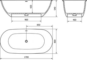 Mexen Siena, volně stojící vana z konglomerátu 170 x 80 cm, bílá lesklá, 57291708010