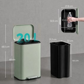 HOMCOM pedálový odpadkový koš 20 l, světle zelený