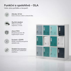 Kovová skříňka do školy a školky šedo-modro-tmavomodrá, 1090x1200x450 mm: OLA