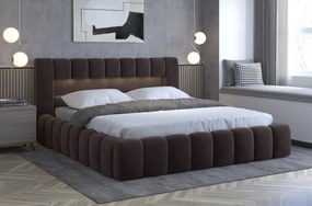 Manželská postel 160 cm Luxa (tmavě hnědá) (s roštem, úl. prostorem a LED). 1041561