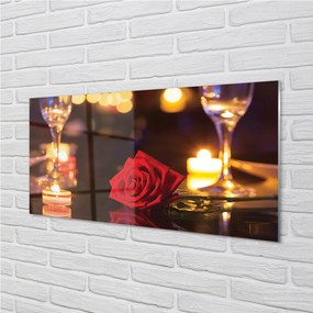 akrylový obraz Rose svíčka brýle 140x70 cm