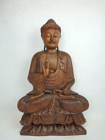 Socha BUDHA sedící, 80 cm, exotické dřevo, ruční práce, Thajsko
