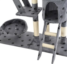 Škrabadlo pro kočky sisalové sloupky - šedé s tlapkami | 230-250 cm