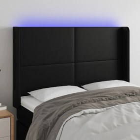 Čelo postele s LED černé 147 x 16 x 118/128 cm umělá kůže