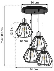 Závěsné svítidlo Nuvola 4, 4x černé drátěné stínítko, o, ch