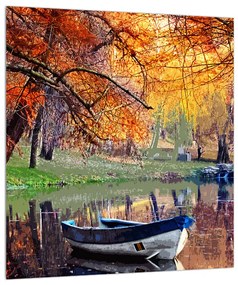 Podzimní obraz loďky (30x30 cm)