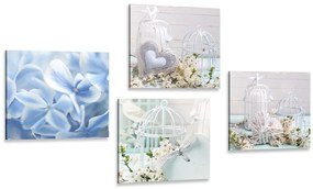 Set obrazů vojtěšky s modrou květinou