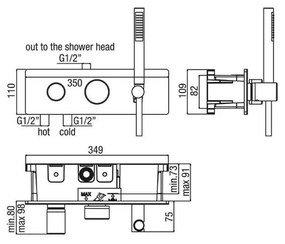 Alpi Apli Portofino - Sprchový systém pod omítku – páková baterie se sprchou, 2 vývody, chrom, sekaný vzor PO L863D CR MTL