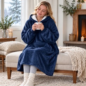 VERK Deka s rukávy a kapucí Huggle Hoodie - modrá