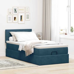 Osmanský rám postele s matrací tmavě modrá 90x200cm samet 3312600