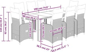 9dílný zahradní bistro set s poduškami hnědý polyratan 3277192