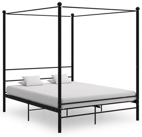 Rám postele s nebesy černý kovový 160 x 200 cm