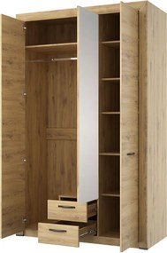 Skříň třídveřová se zrcadlem a zásuvkami Sapori 135.8x217.1x60.3 cm Dub navarra