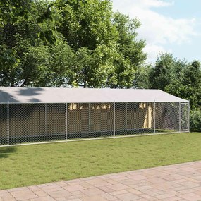 Klec pro psy se střechou a dvířky šedá 12x2x2m pozinkovaná ocel 3209572