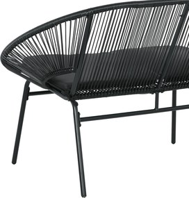 Outsunny 2-místná zahradní židle Acapulco s opěrkami, polstrováním a ocelovým rámem, nosnost 260 kg, pro balkon, terasu, patio, 132x72x83 cm, černá