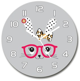 Wallmuralia Skleněné hodiny kulaté Králík v brýlích fi 30 cm