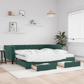 Válenda s přistýlkou a zásuvkami tmavě zelená 100x200 cm samet 3196772