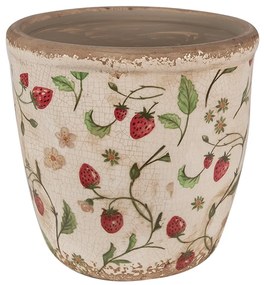 Béžový keramický obal na květináč s jahůdkami Wild Strawberries L - Ø 16*16 cm