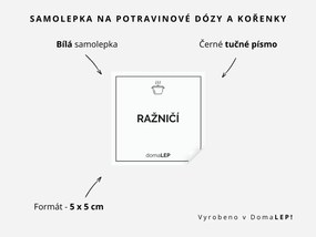 RAŽNIČÍ - omyvatelná samolepka na kořenky, výběr rozměrů Ø 5 cm / 5 x 5 cm / 6 x 8 cm | DomaLEP tvar: ČTVEREC, barva: BÍLÁ - ČERNÉ písmo, velikost: š. 5 cm x v. 5 cm - tučné písmo
