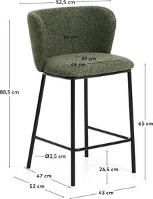 Tmavě zelená čalouněná barová židle (výška sedáku 65 cm) Ciselia – Kave Home