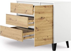 Komoda Borg 1d3s bílá / dub artisan