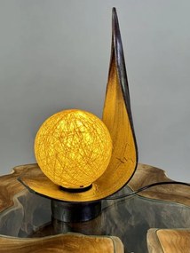 Stolní lampa z tmavého dřeva lotosový list - jen LED žárovky