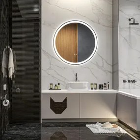 kleankin kulaté LED koupelnové zrcadlo Ø 70 cm, montáž na stěnu s osvětlením 3 barvy, dotykový spínač 23W, bílá/stříbrná